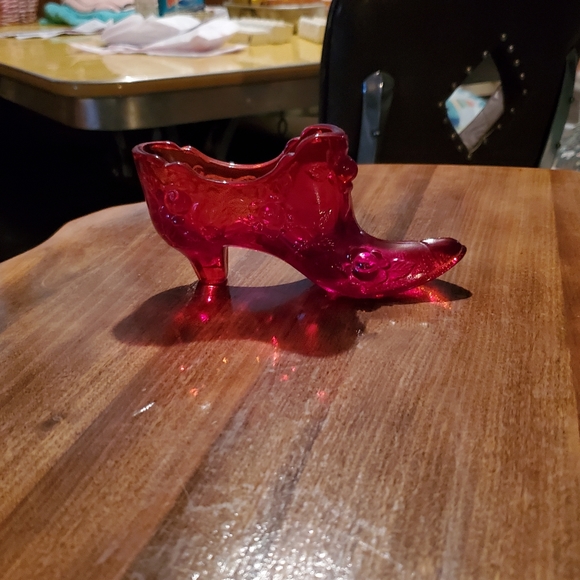 Accents | Fenton Amberina Ruby Red Glass Cabbage Rose Slipper | Poshmark